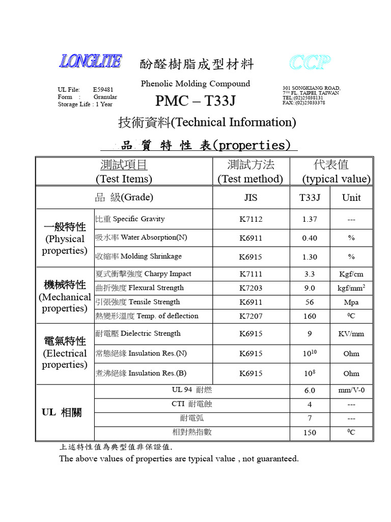 FT. PHENOLIC MOLDING POWDER LONGLITE PM – T33J INYECCION | PDF