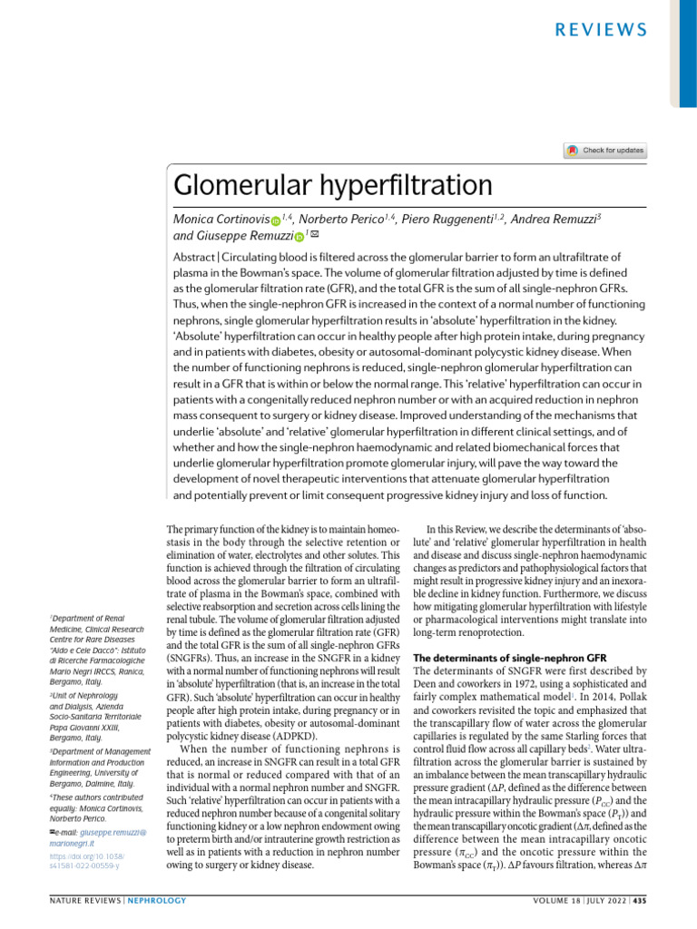 The Determinants of Single-Nephron GFR: Nephrology | PDF | Kidney ...