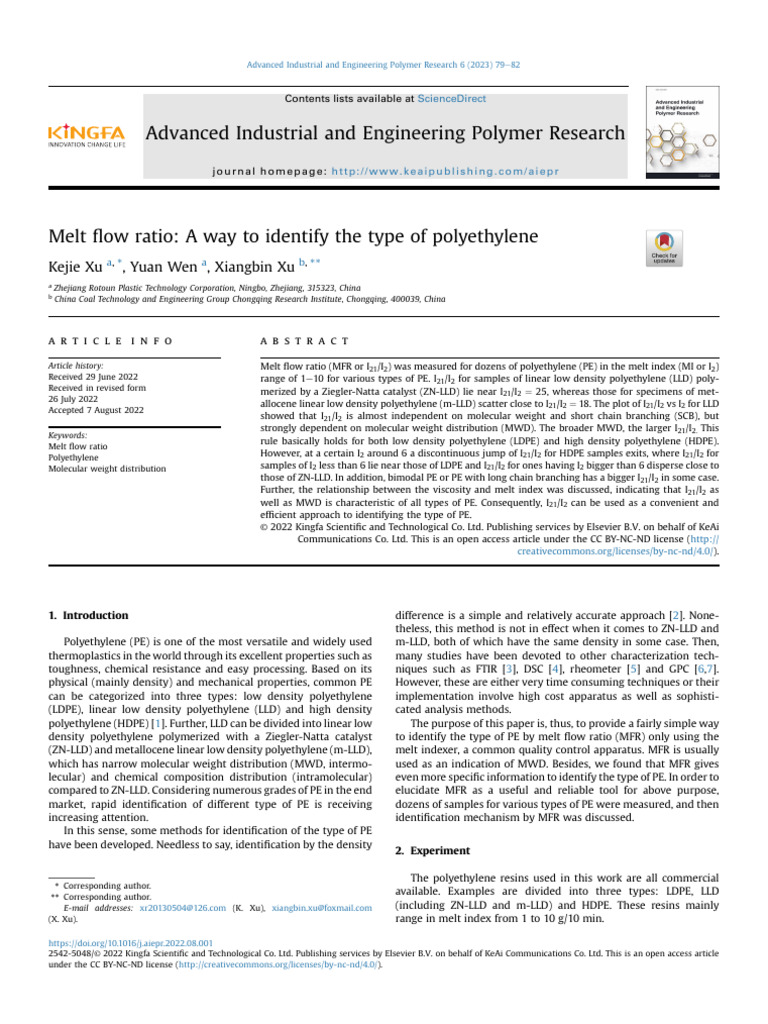 Mel flow ratio | PDF | Polyethylene | Polymer Chemistry
