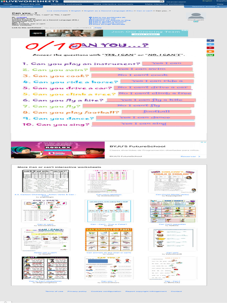 Can You... Interactive Activity | PDF | English As A Second Or Foreign ...