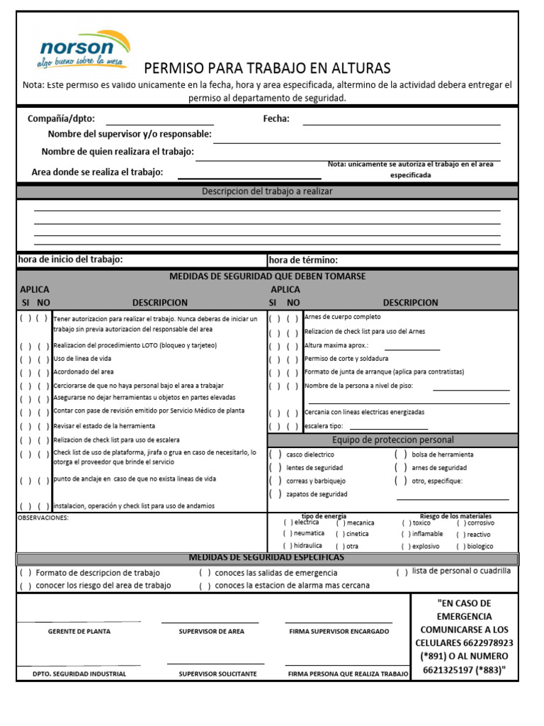 permisos para trabajo en alturas | PDF