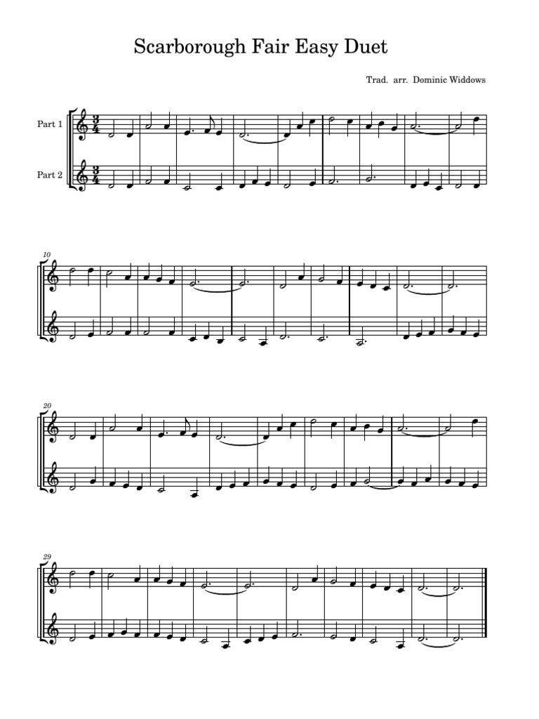 Scarborough Fair Easy Duet Arrangement | PDF