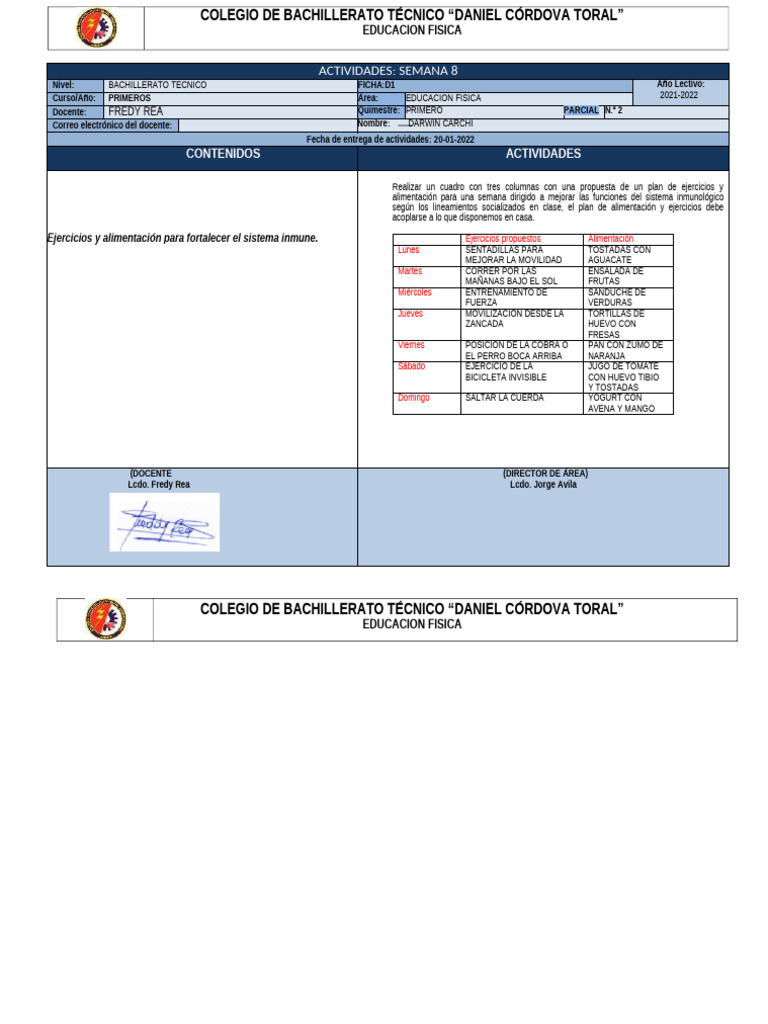 Actividades Proyecto 1Q Eeff 2022 Darwin Carchi | PDF | Alimentos | Cocina