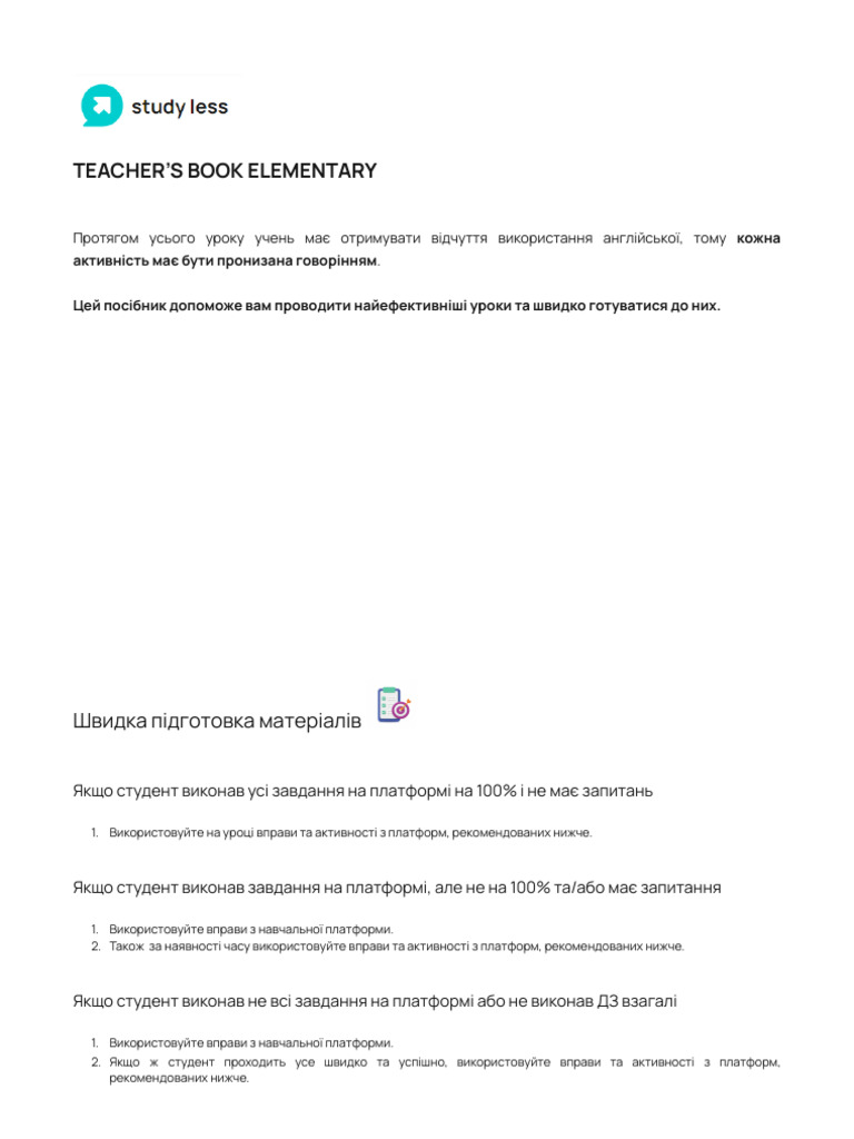 Teacher's Book Elementary (1st Month) | PDF