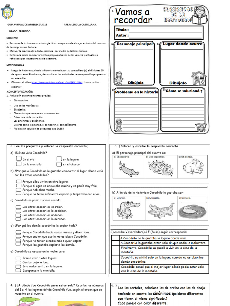 TALLER No. 16 Comprensión de Lectura - Los Cocodrilos Copiones | PDF ...