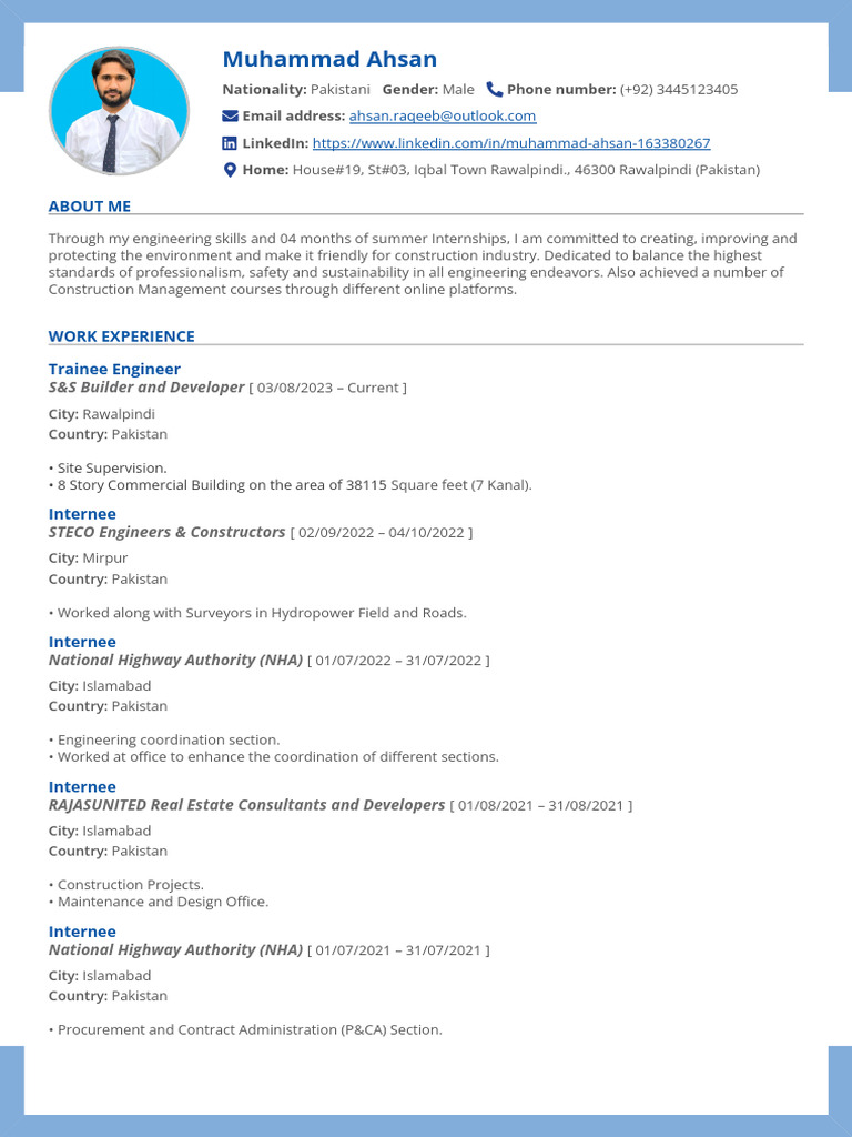 CV --Muhammad Ahsan | PDF | Project Management | Engineering