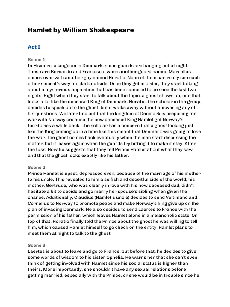 Hamlet - Act I Summary | PDF | Hamlet
