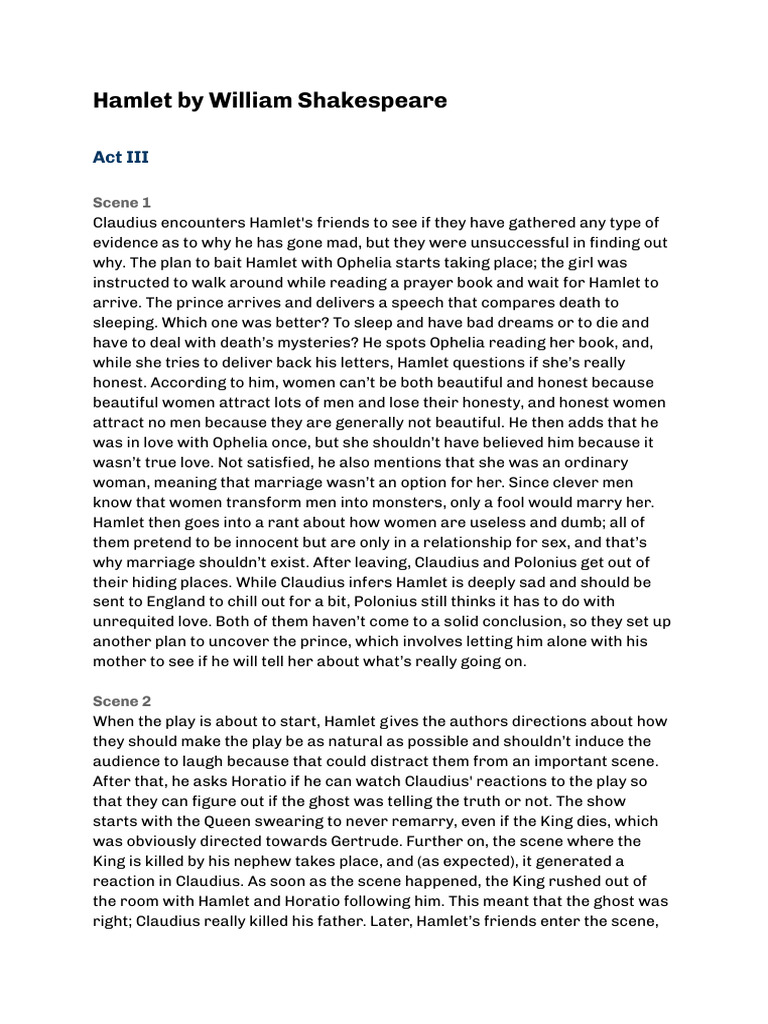 Hamlet Act III Summary and Analysis | PDF | Hamlet