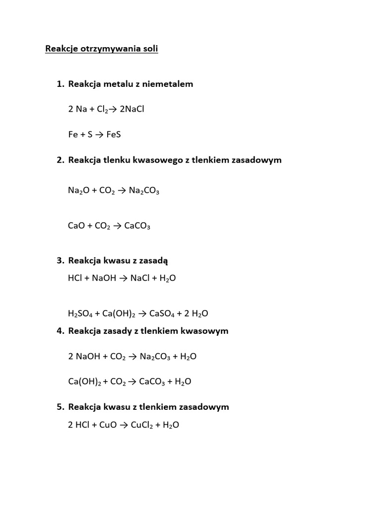 Reakcje Otrzymywania Soli, Szereg Napięciowy Metali Ost | PDF