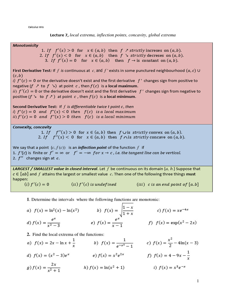 07 - HW Extrema Inflection Problems | PDF | Mathematical Objects | Functions And Mappings