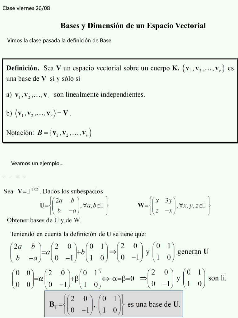 Bases Y Dimension De Espacio Vectorial Pdf