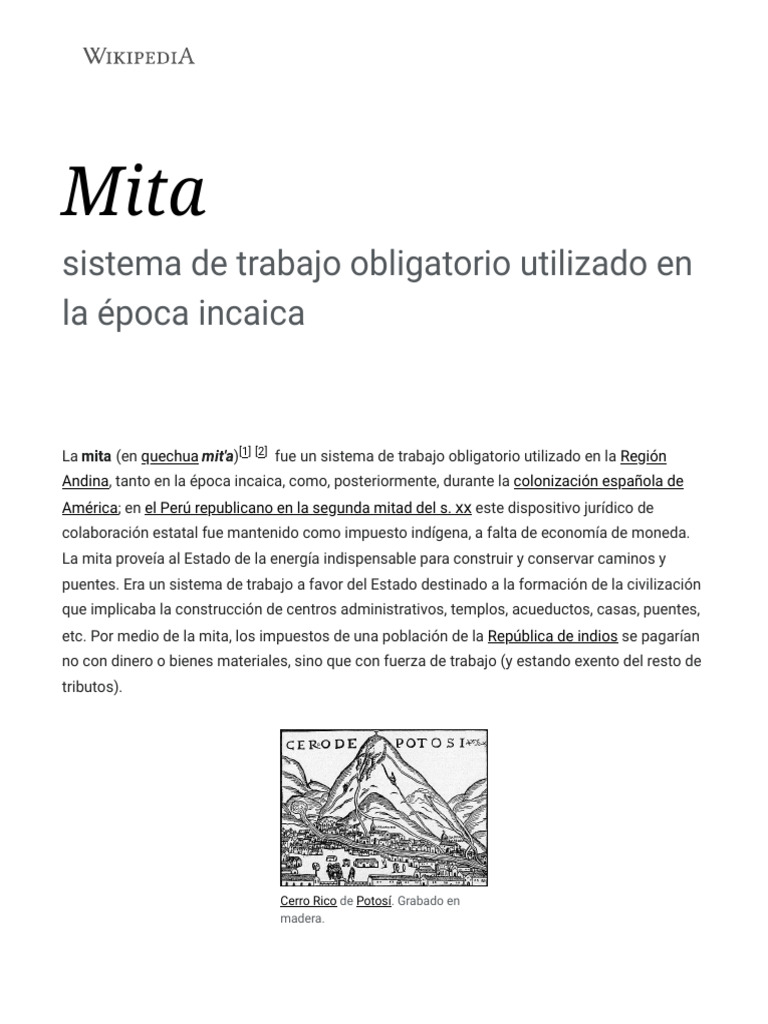 Mita - Wikipedia, La Enciclopedia Libre | PDF | Perú | Economias