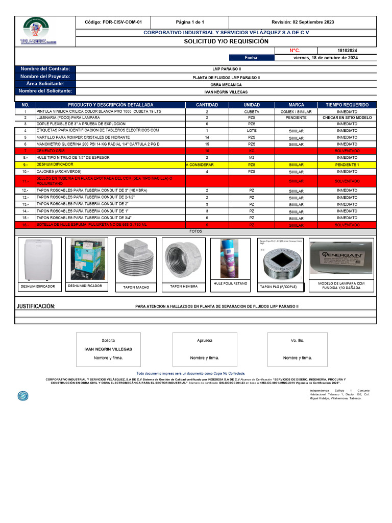 Requisicion para Atencion A Hallazgo Lunes 21-Oct-2024 | PDF