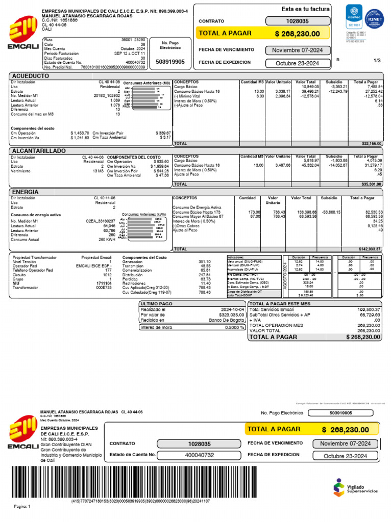 Factura EmCali | PDF | Naturaleza | Cantidad