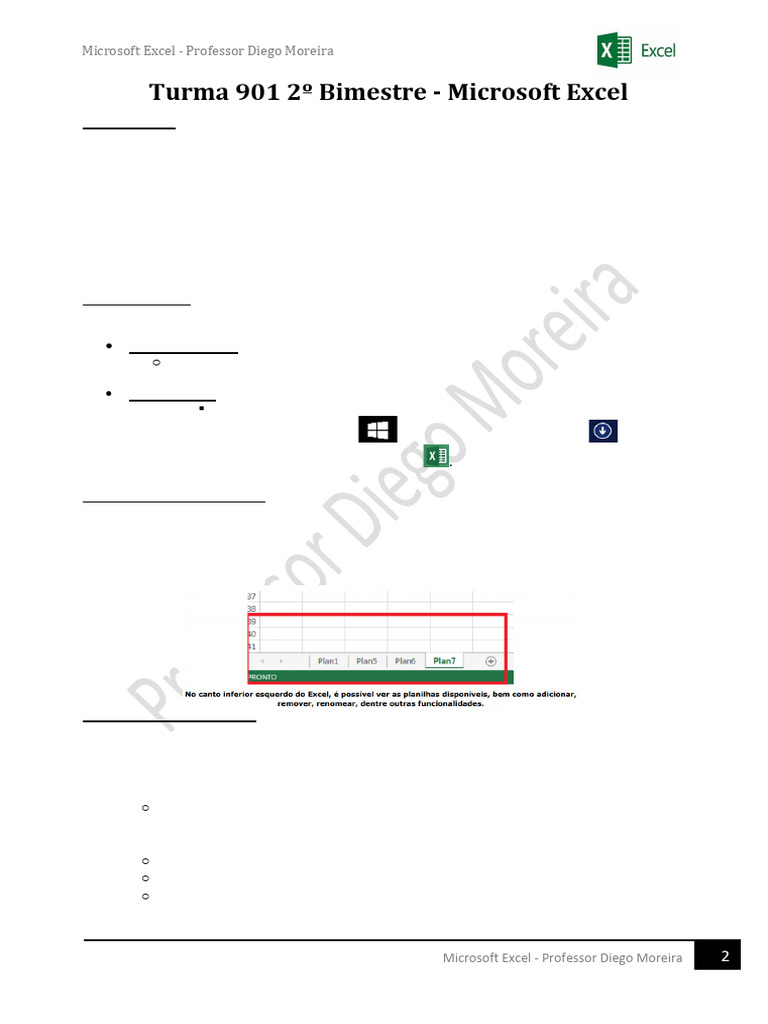901 - Apostila de Informatica - 3 Bimestre - EXCEL - AULA 01 - PG 3 4 | PDF | Microsoft Excel ...