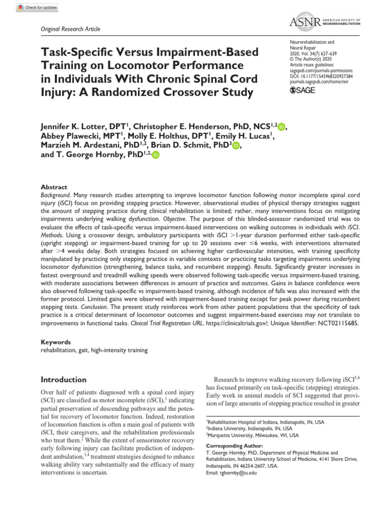 Lotter Et Al 2020 Task Specific Versus Impairment Based Training On Locomotor Performance in ...