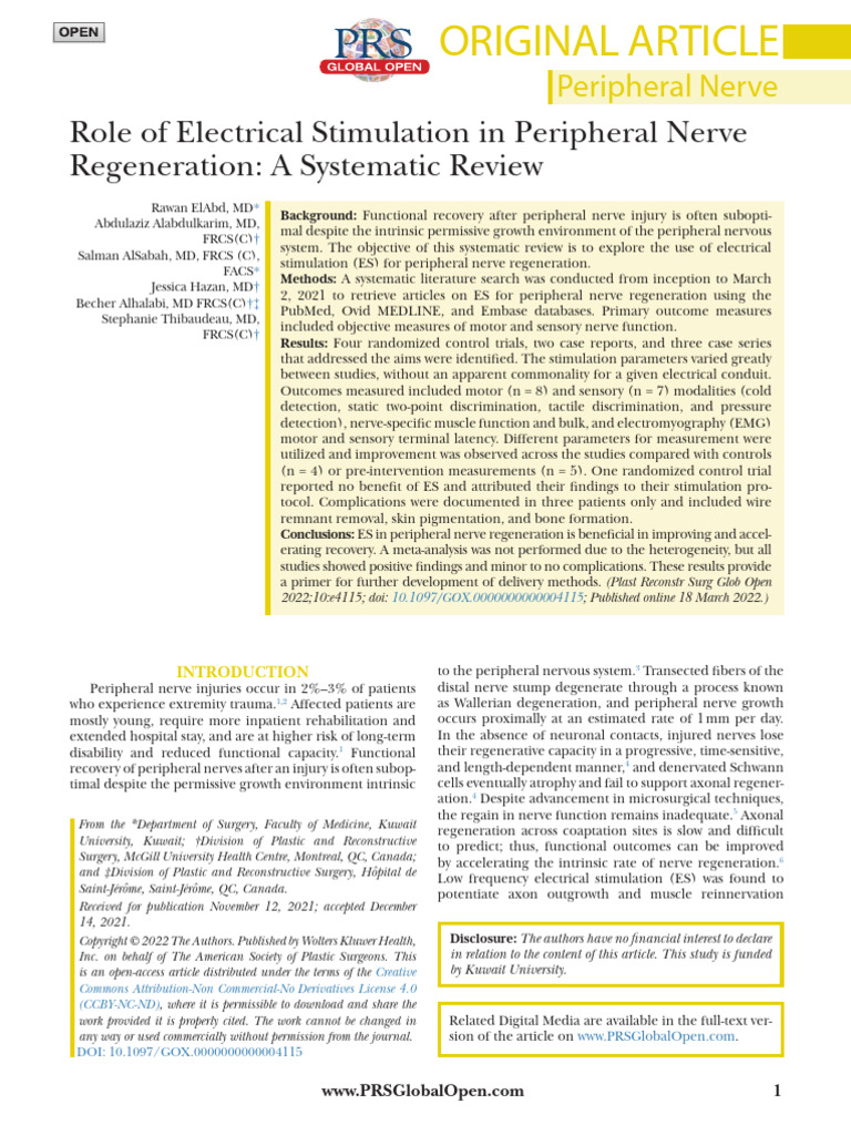 Role of Electrical Stimulation in Peripheral Nerve.37 | PDF | Nervous ...