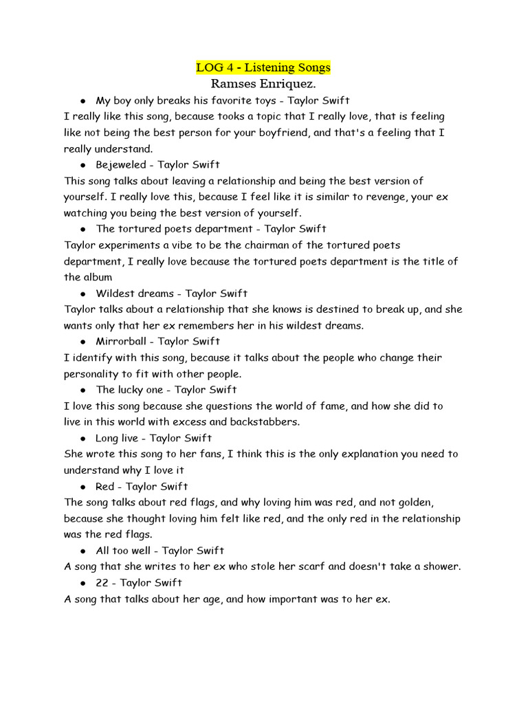 Log 4 Listening Songs | PDF