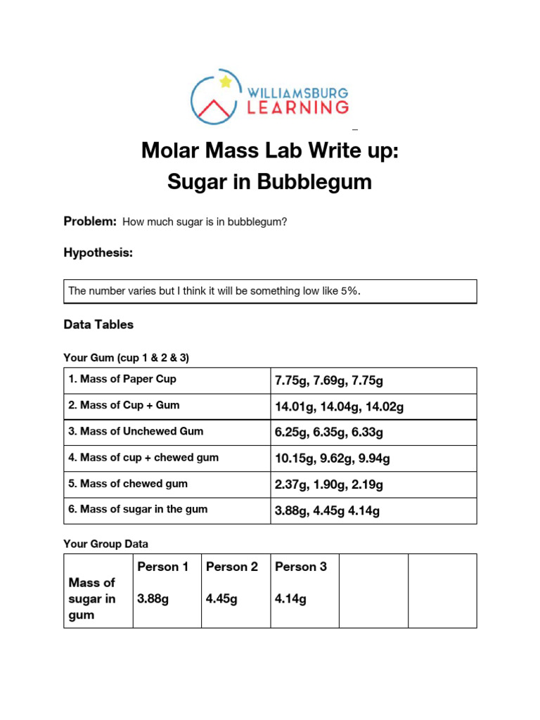 Molar Mass Activity Lab Writeup | PDF | Mole (Unit) | Chemistry