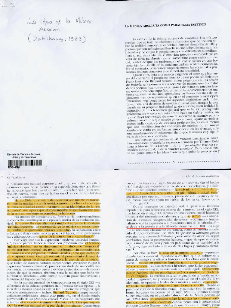 Dalhaus - La Musica Absoluta | PDF | Filosofía