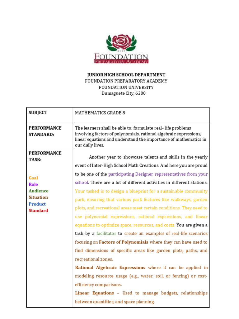 G8 Q1 Grasps Q1 24 25 | PDF | Equations | Mathematics