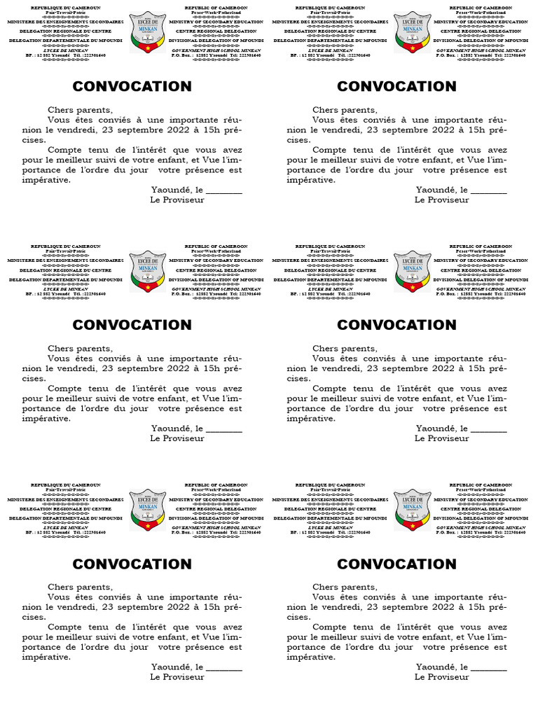 Parent Meeting Notice - Lycée de Minkan | PDF | National Association Football Teams
