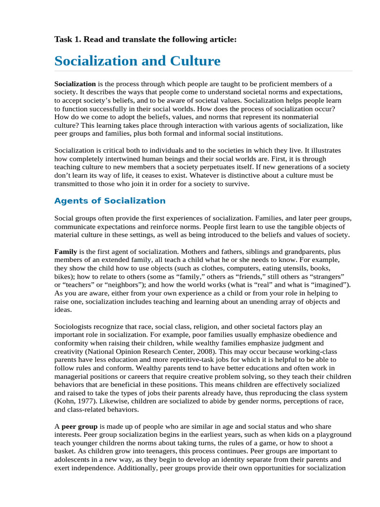 Soc. and Culture | PDF | Socialization | Adolescence