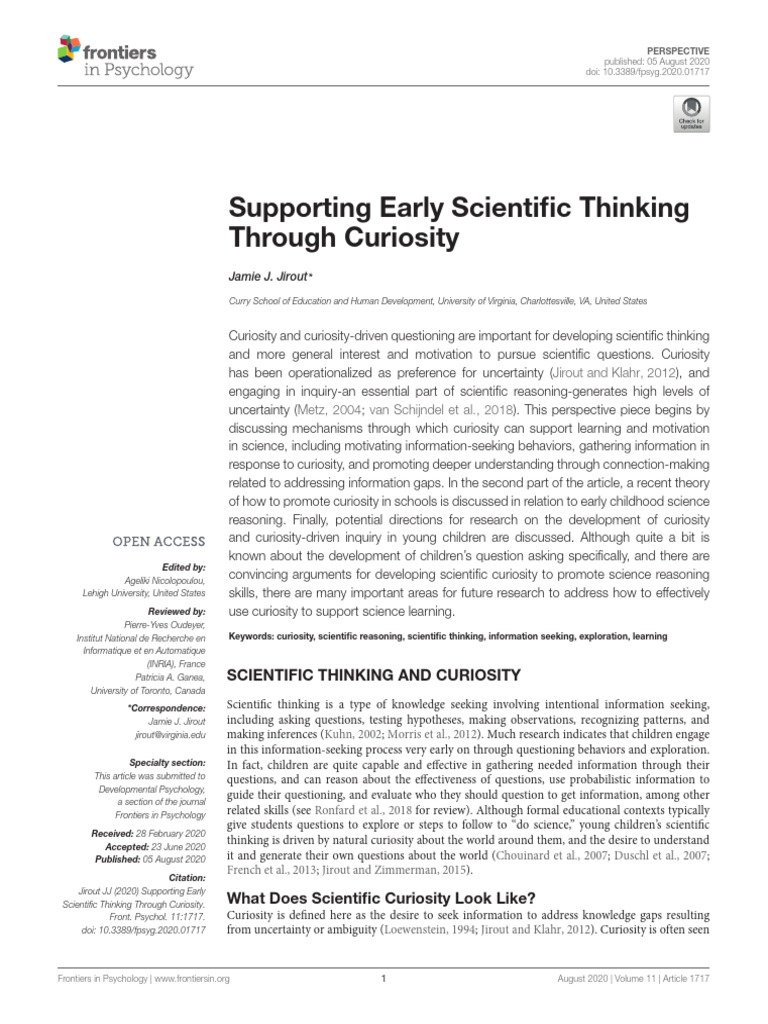 Supporting Early Scientific Thinking Through Curiosity | PDF | Curiosity | Learning