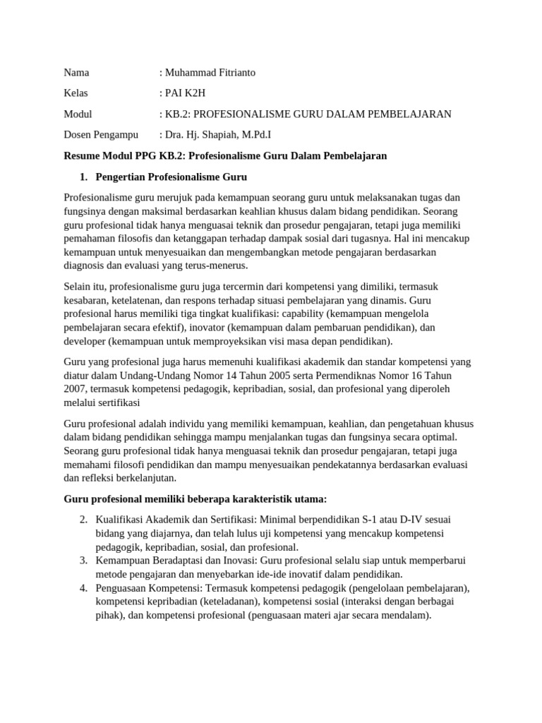 Resume Modul KB.2 Profesionalisme Guru Dalam Pembelajaran | PDF | Karier & Perkembangan ...