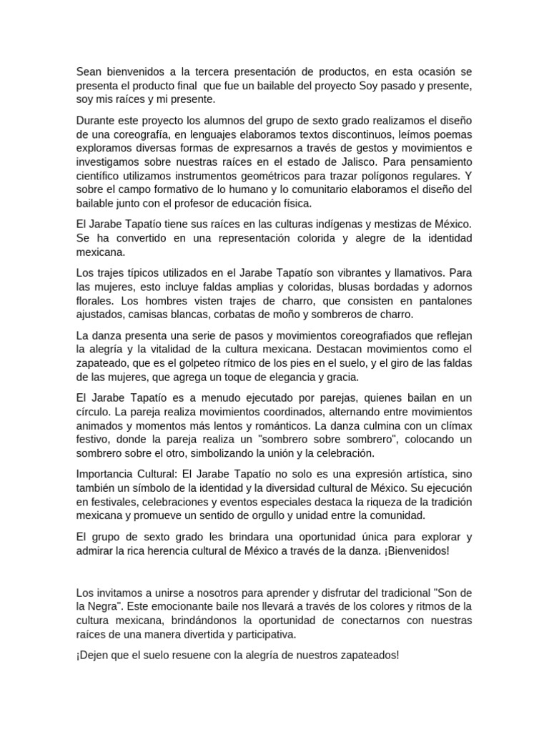 Presentacion Soy Presente Soy Mis Raices | PDF | Jarabe Tapatío | Bailes