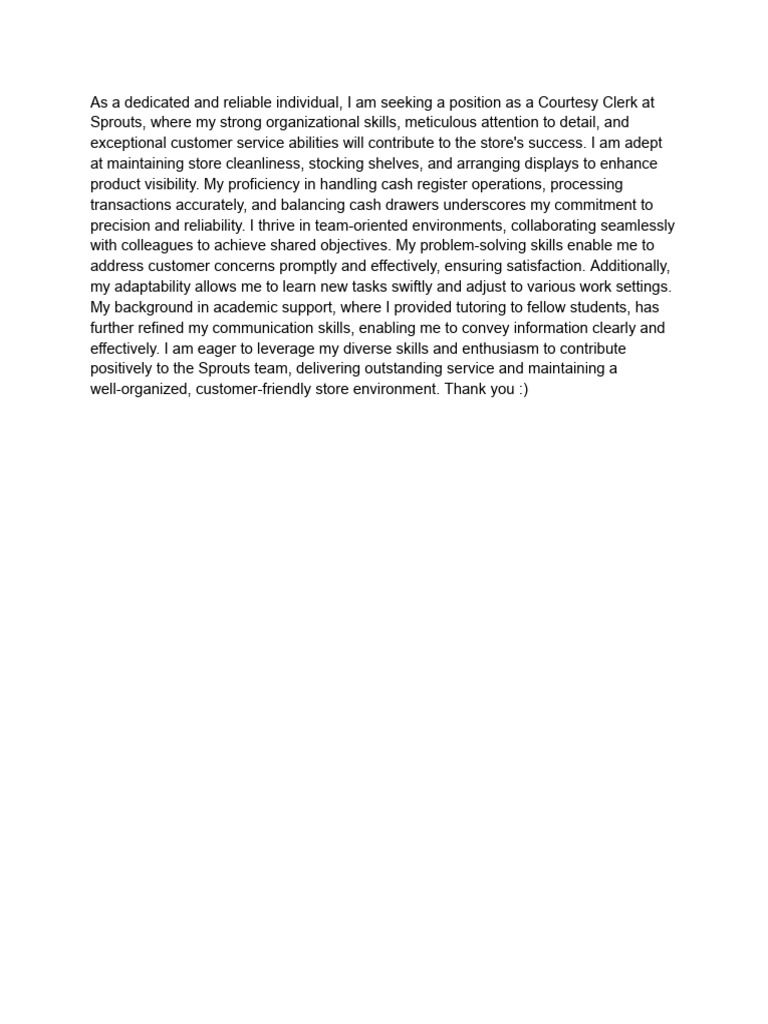 Sprouts Courtesy Clerk Resume | PDF | Career & Growth