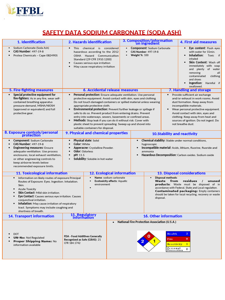 SDS Sodium Carbonate (Soda Ash) | PDF | Personal Protective Equipment ...