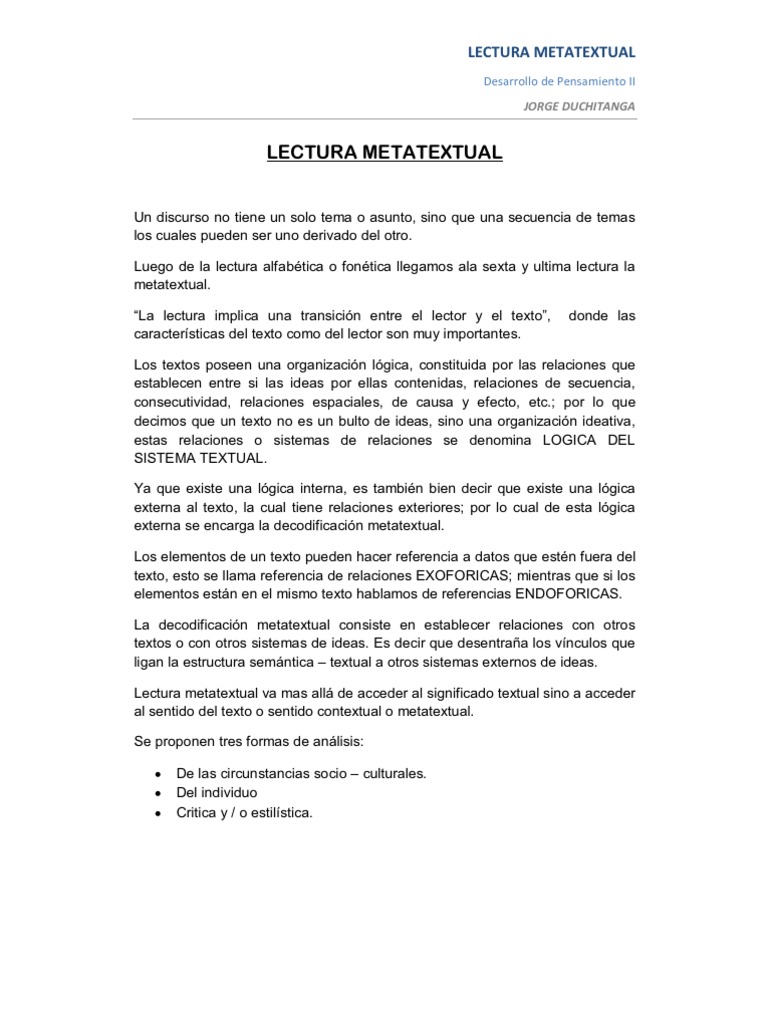 Lectura Metatextual | PDF | Conceptos psicologicos | Epistemología