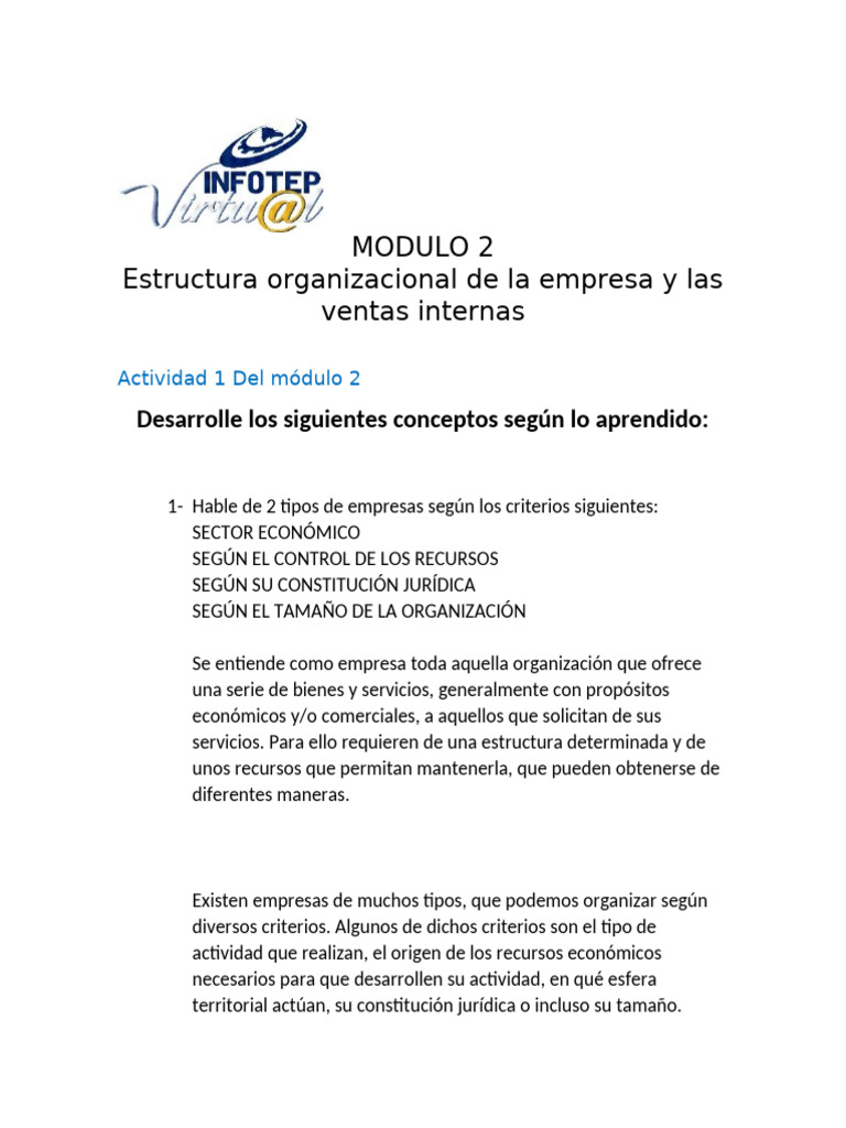 Actividad 1 Modulo 2 | PDF | Business | Pequeñas y medianas empresas