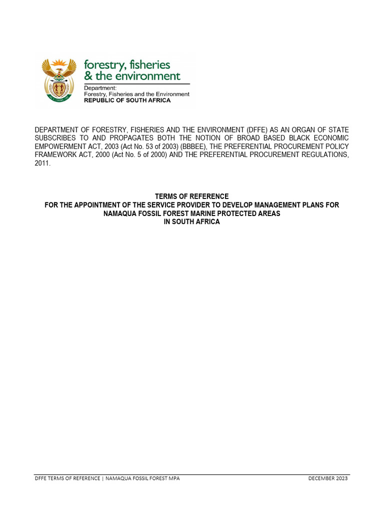 MPA Management Plan TOR - Namaqua Fossil Forest | PDF | Value Added Tax ...