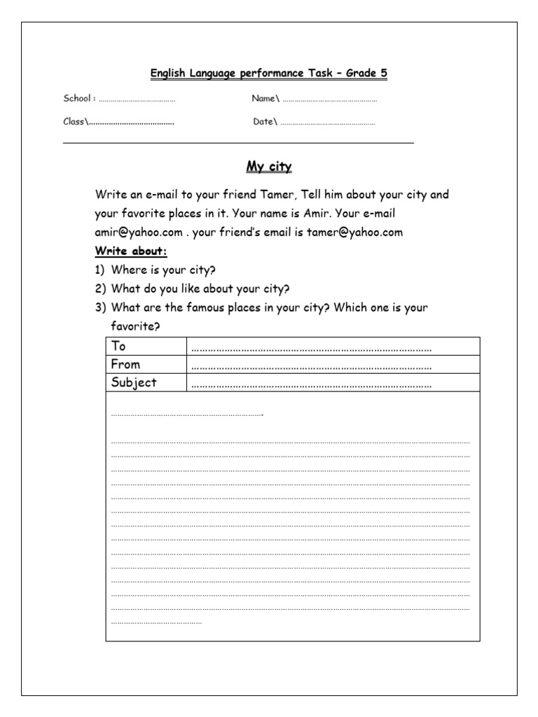 English Language performance Task G.6_2 | PDF