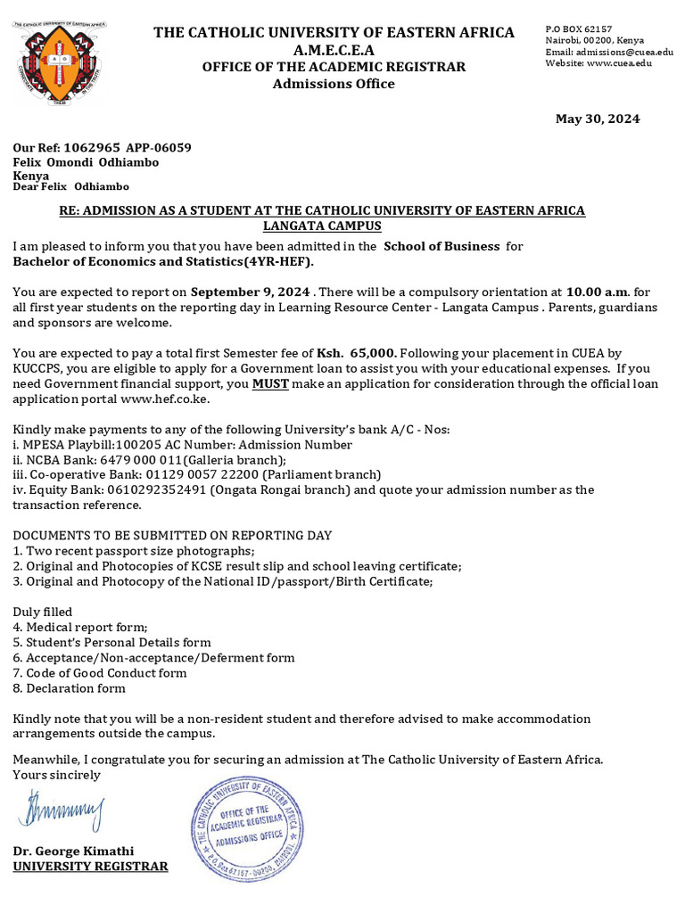 Admission Letter | PDF