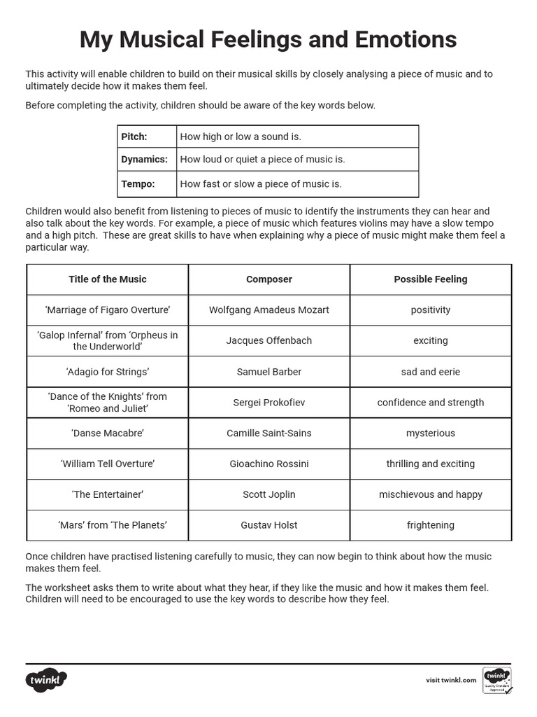 Musical Feelings and Emotions Teacher Guidance | PDF