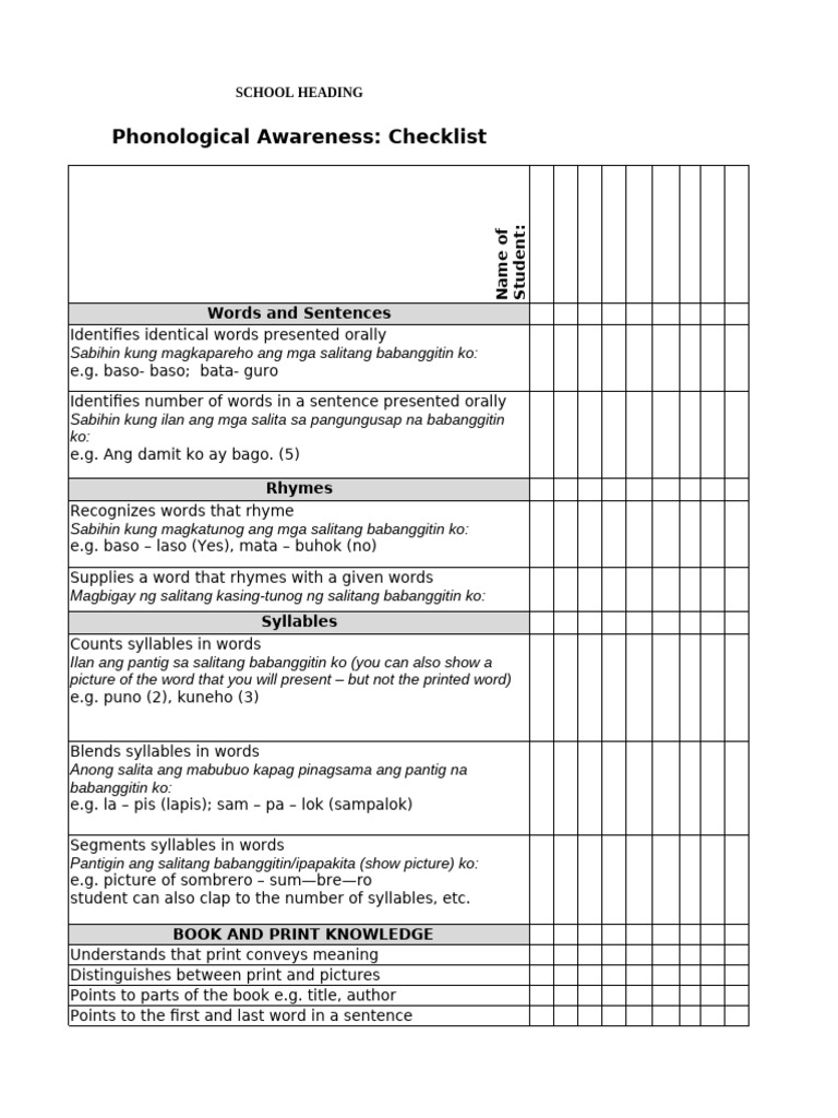 PHONOLOGICAL-ASSESSMENT-CHECKLIST | PDF | Word | Psycholinguistics