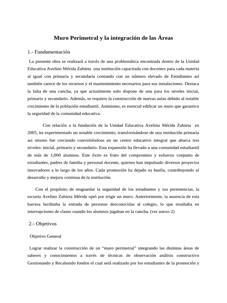Proyecto Muro Perimetral | PDF | Evaluación | Planificación