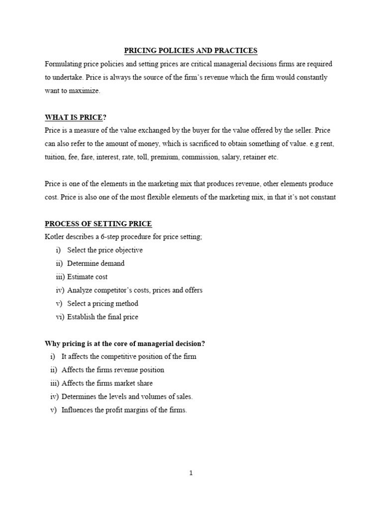 PRICING POLICIES AND PRACTICES | PDF | Elasticity (Economics) | Pricing