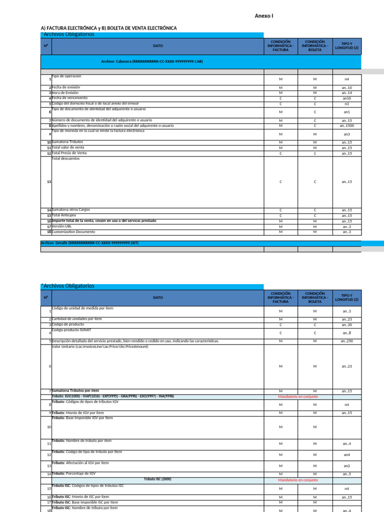 AnexosIyII Formato1.2P0159 | PDF | Factura | Tipo de datos