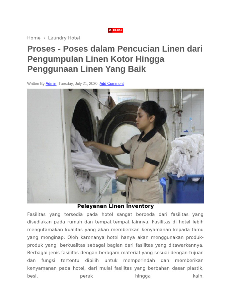 Proses Pencucian Linen Hotel | PDF | Bisnis | Griya & Taman