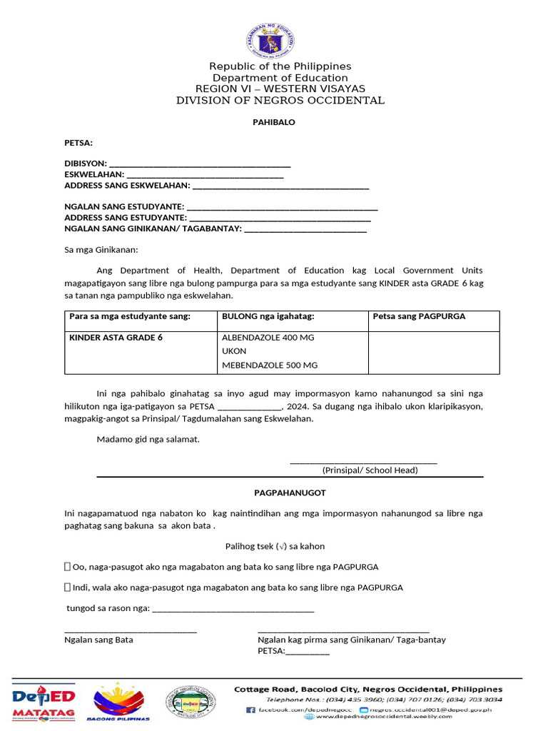 Deworming Consent Form 2024 | PDF