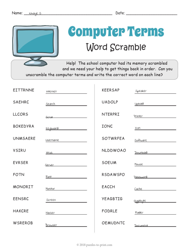 Computer Terms Word Scramble Puzzle | PDF | Computer Science | Software