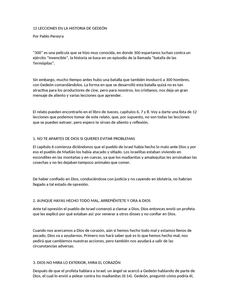 12 Lecciones en La Historia de Gedeón | PDF
