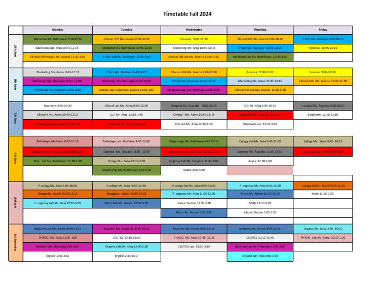 Timetable Fall 2024 | PDF | Medicine
