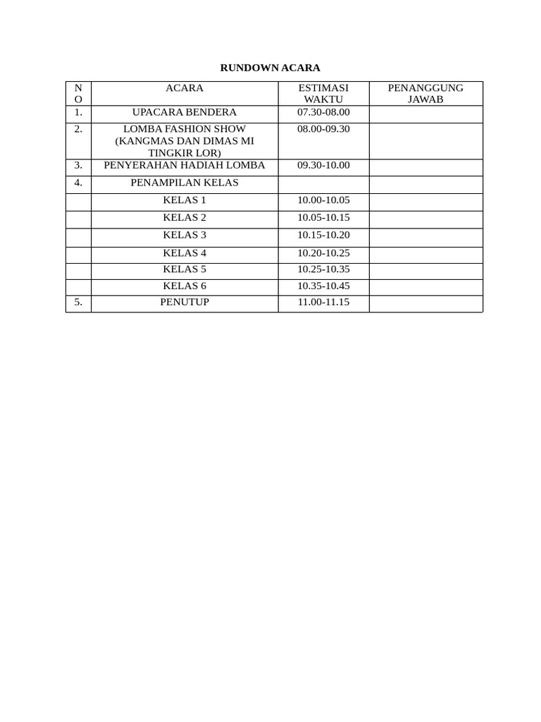 Rundown Acara Mi Ma'Arif Tingkir Lor 17 Agustus 2024 | PDF | Griya & Taman | Sains & Matematika