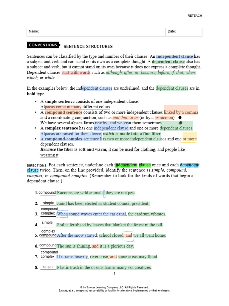 Savvas - Sentence Structures | PDF | Syntax | Grammar