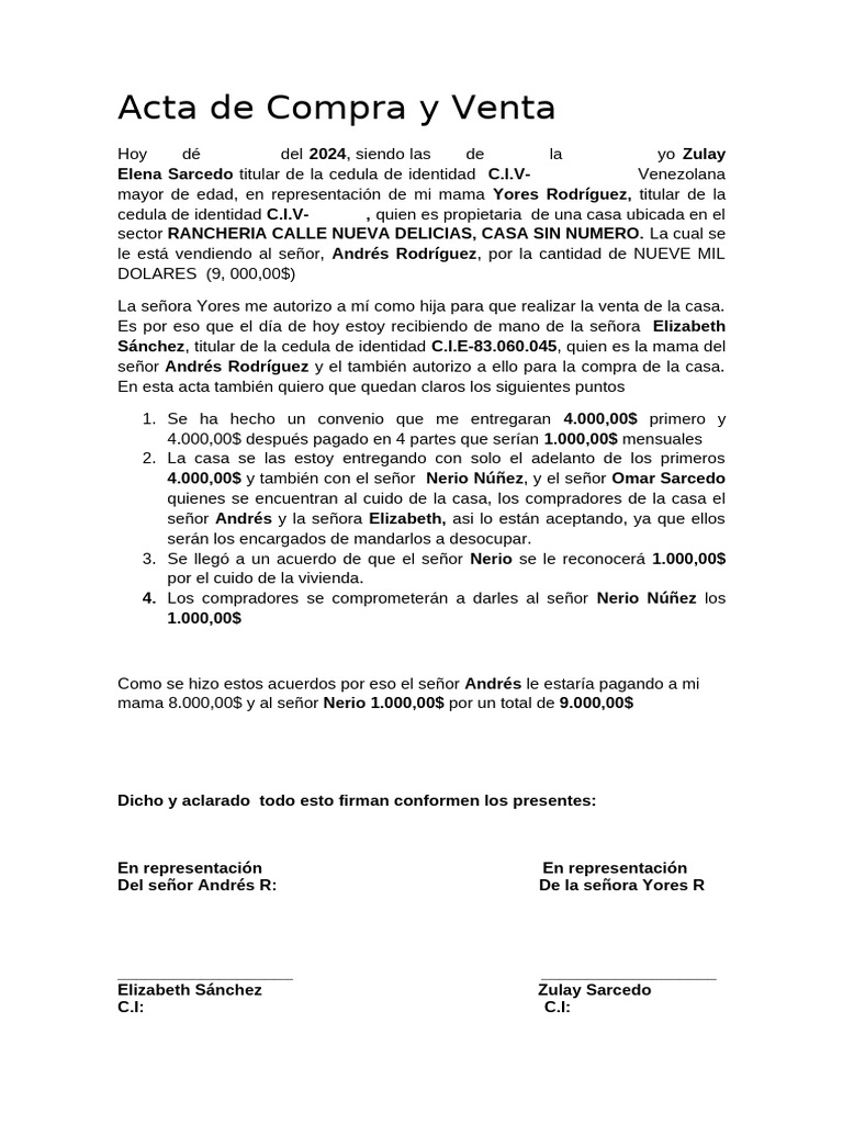 Acta de Compra y Venta | PDF